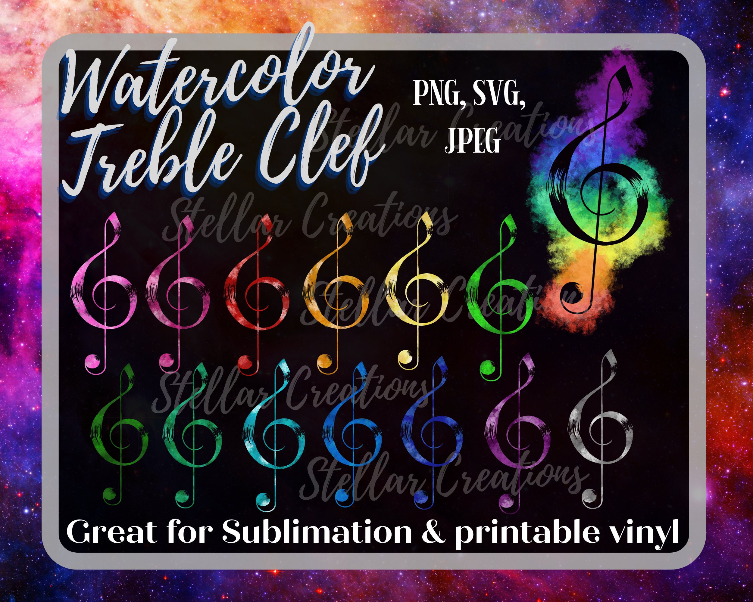 Watercolor Treble Clef, Transparent Background, Png,svg,jpeg, Music ...
