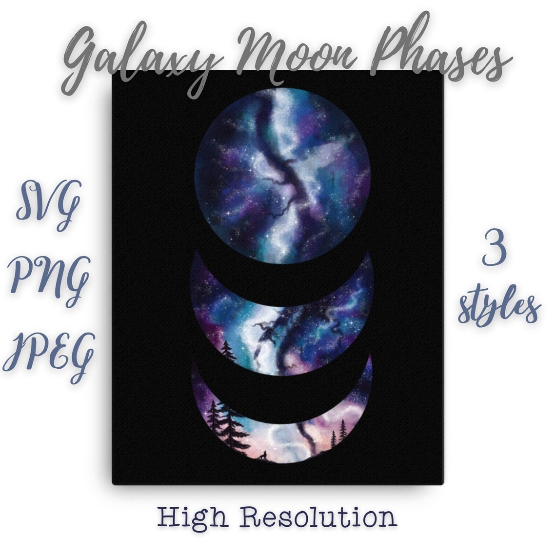 Galaxy Moon Phases SVG PNG JPEG High Resolution for Projects. - Etsy
