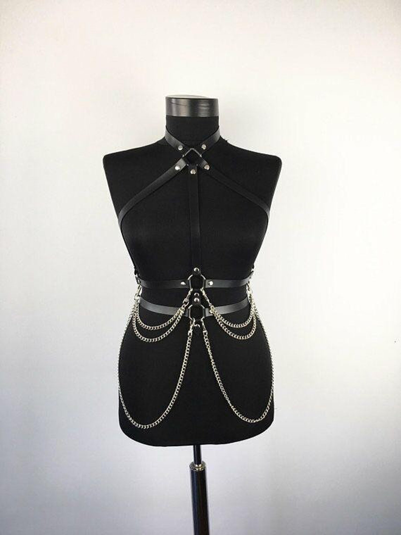Gothic Body Harness Chains Faux Straps Sexy Bondage BDSM Clubwear One ...