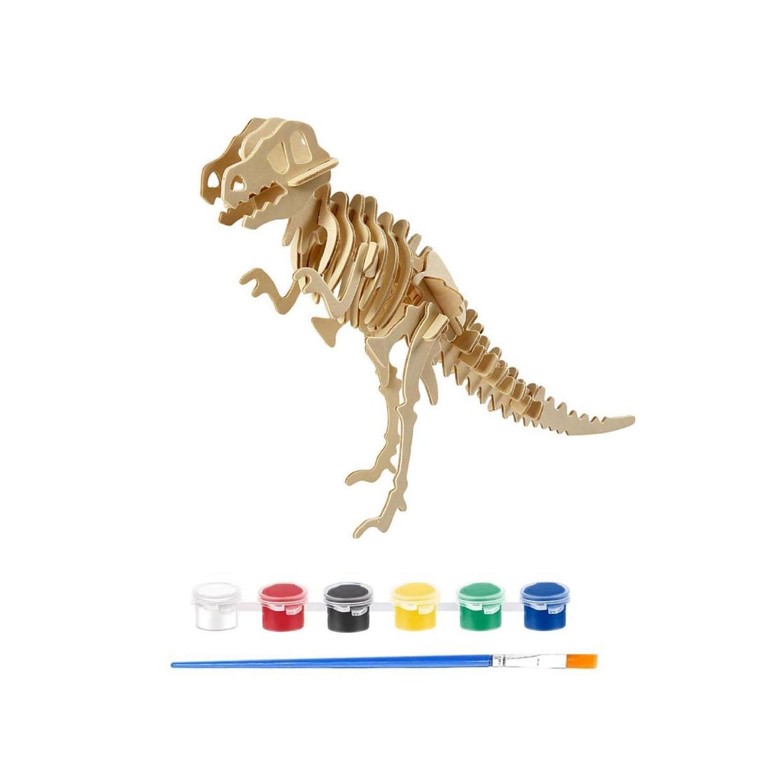 3D Dinosaur Wooden Construction Kit With Paint and Brush DIY Craft Kit ...