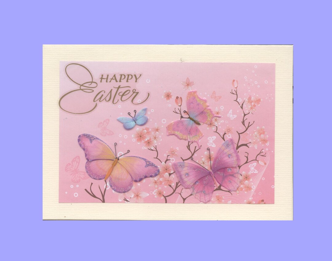 Eas002 Easter Greeting Card Happy Easter Butterflies Pink Cherry ...