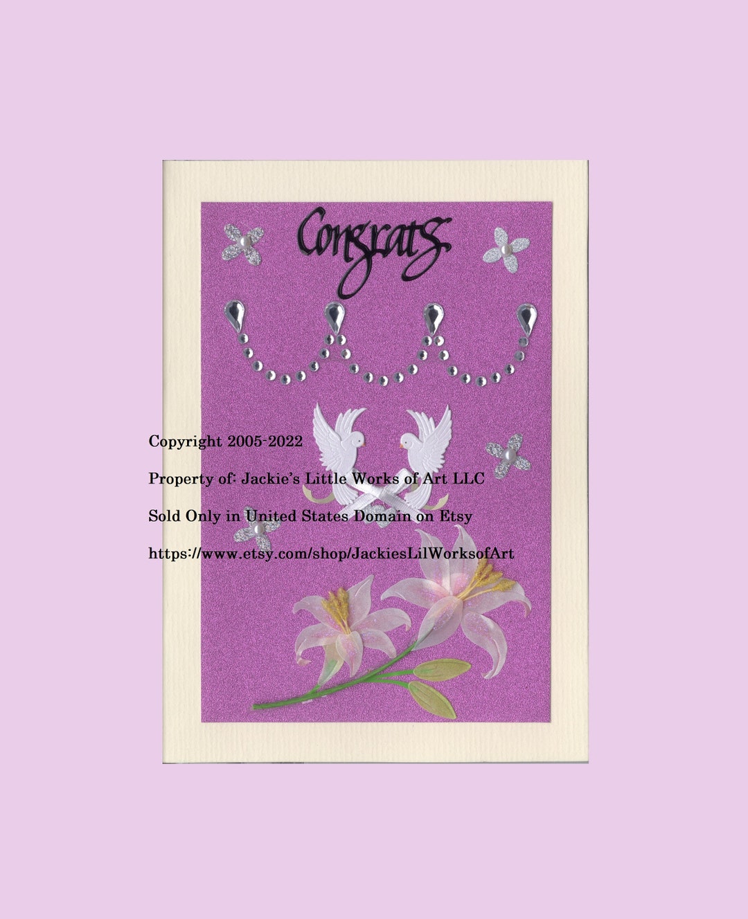 Wedding Day Card Elegant Congrats Doves Heart Gems Trim Day Lilies ...