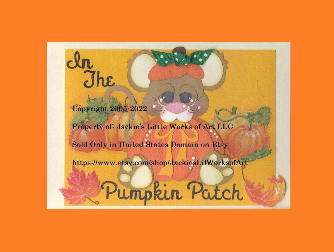 Fall Autumn Dimensional Greeting Card Sleepy Mouse in the Pumpkin Patch ...