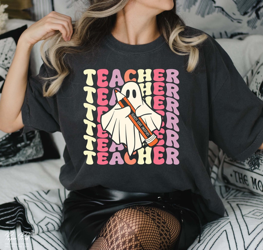 Halloween Teacher Svg, Cute Ghost Teacher Groovy Spooky Teacher Svg ...