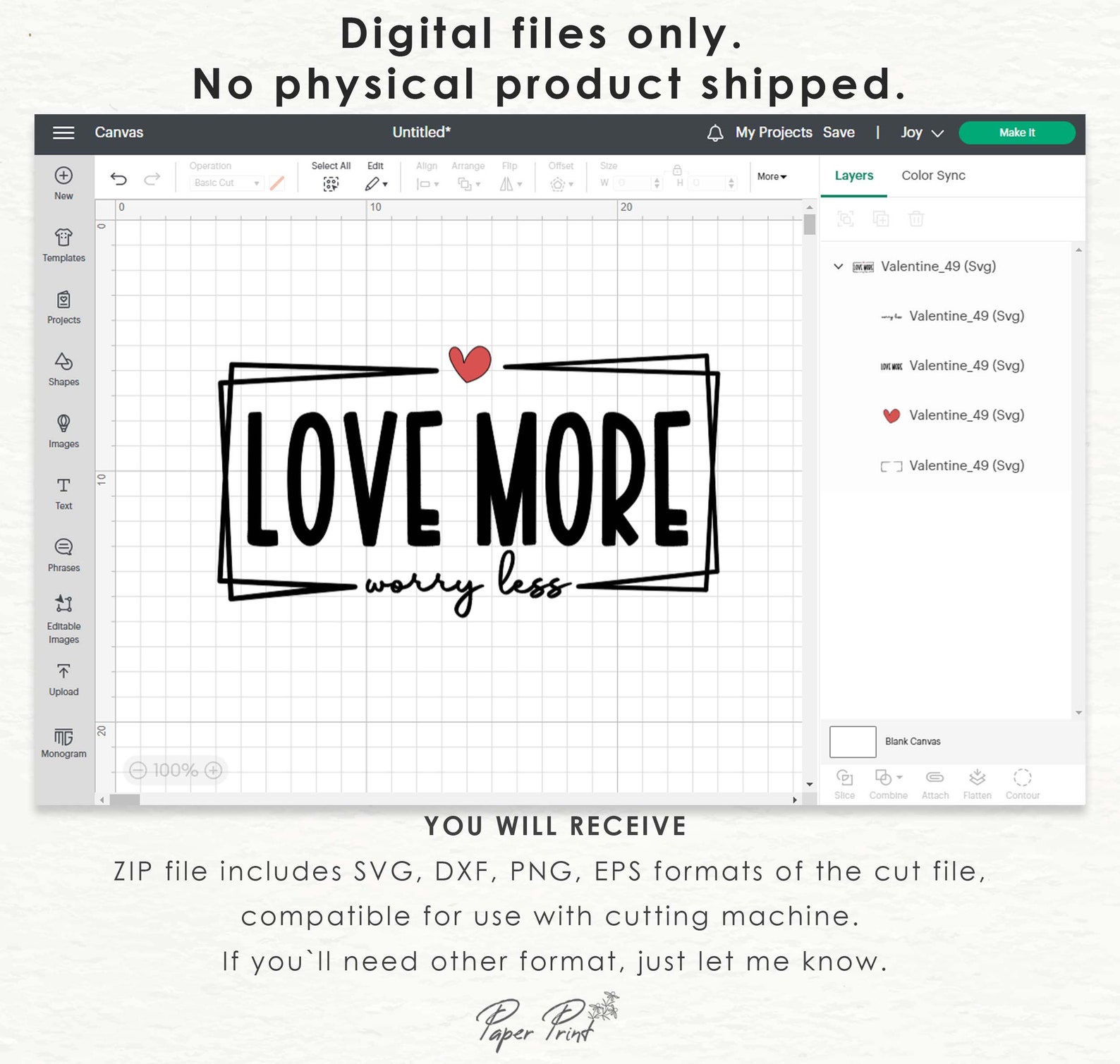 Love More Worry Less SVG Valentine SVG Valentines Day SVG - Etsy