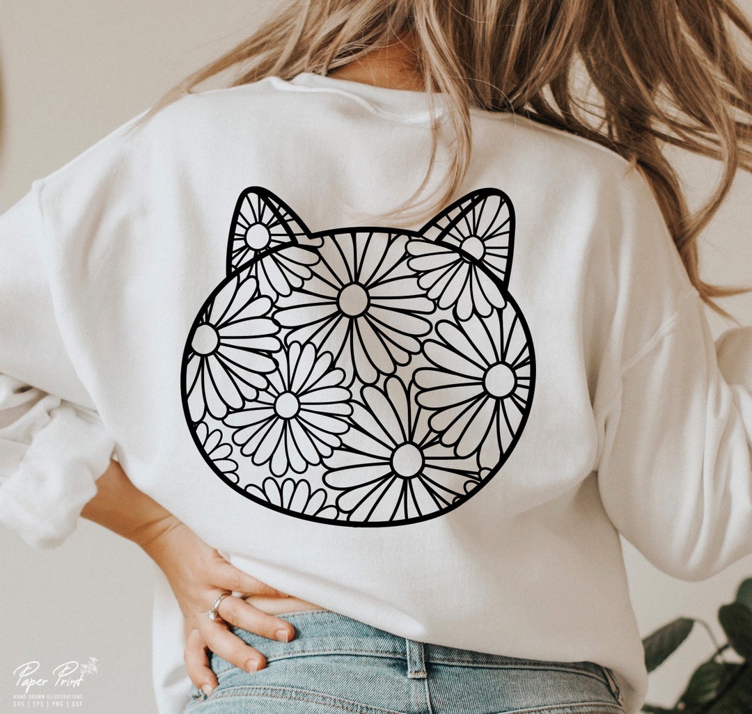 Daisy Cat Svg, Cat Svg, Cute Cat Svg, Cat Cut File, Cat Face Svg ...