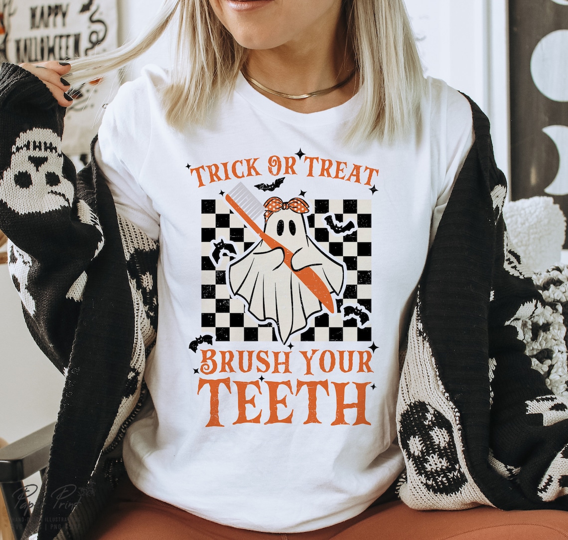 Trick or Treat Brush Your Teeth Png, Halloween Dentist Png, Retro ...