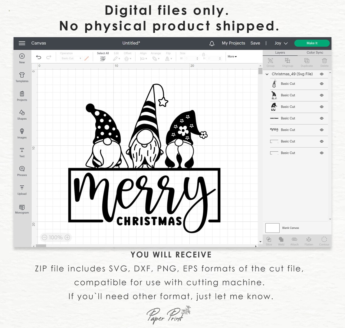 Merry Christmas SVG Gnome Merry Christmas Png Gnome Cut - Etsy