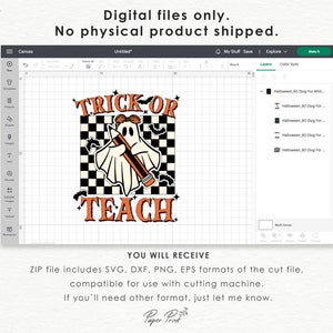 Trick or Teach PNG SVG, Funny Halloween Teacher Shirt Svg, Spooky Vibes ...