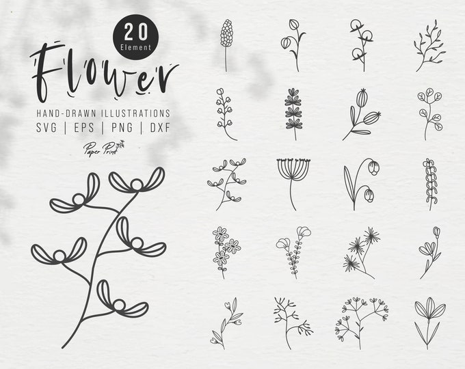 Set of 12 Dainty Floral Svg, Dainty Leaf Svg, Minimalist Flower Svg ...
