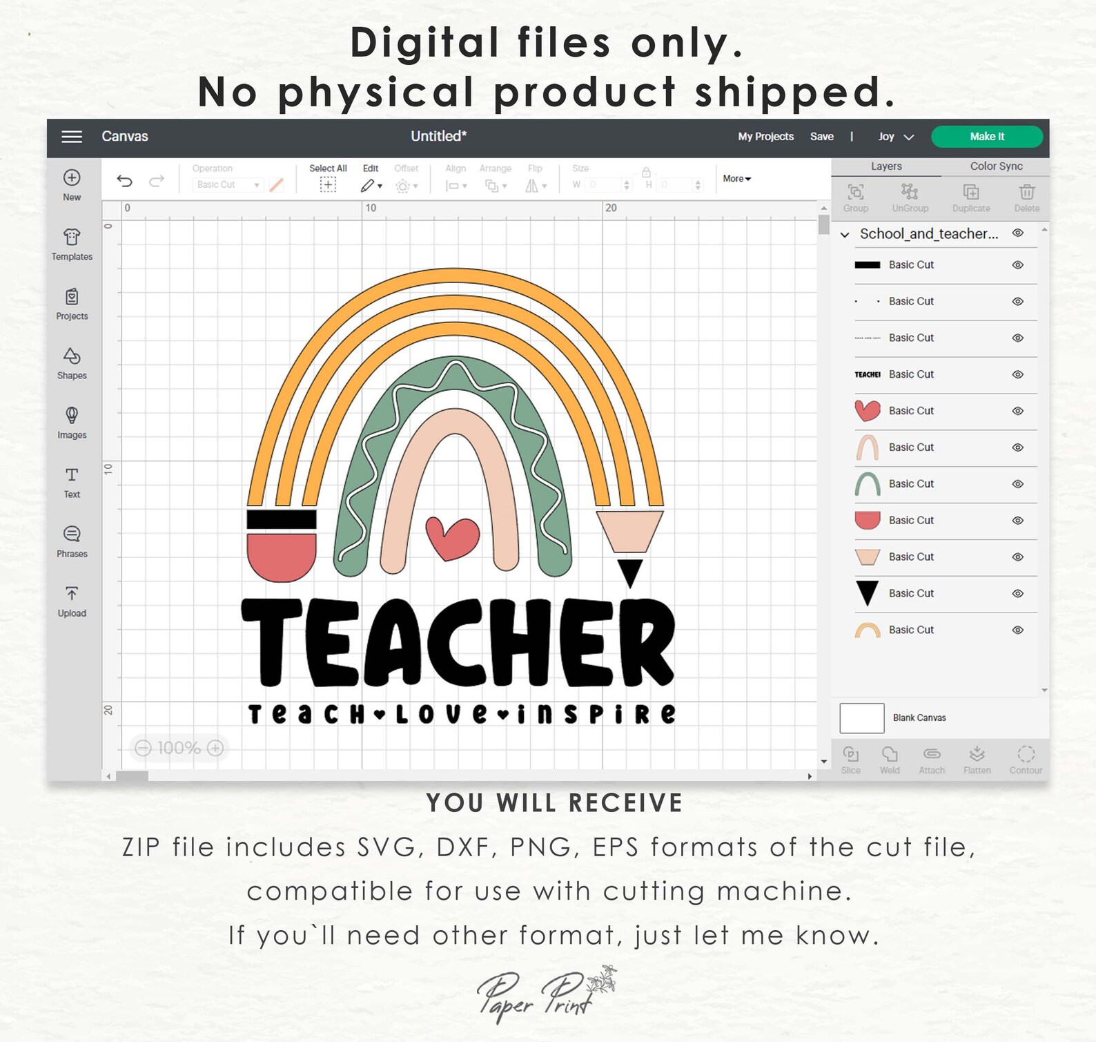 Teach Love Inspire Svg Png Teacher Rainbow Svg Gift for - Etsy