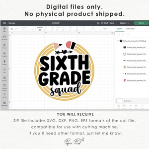 6th Grade Svg, Sixth Grade Squad Svg, Back to School Svg, Teacher Svg ...