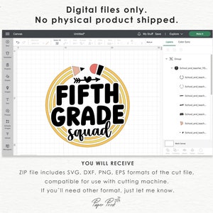 5th Grade Svg, Fifth Grade Squad Svg, Back to School Svg, Teacher Svg ...