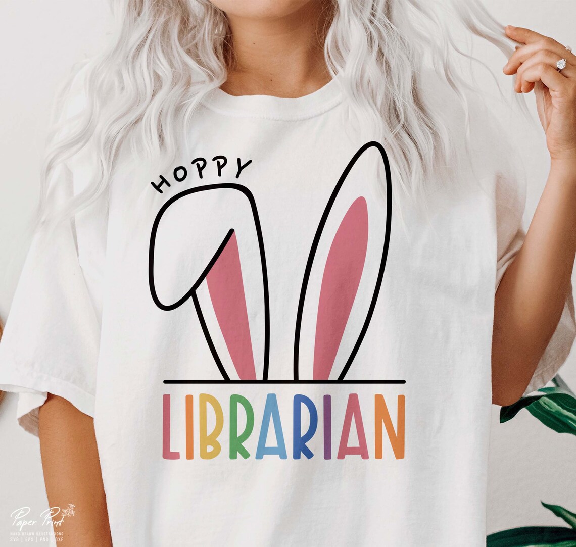 Hoppy Librarian Easter Bunny SVG PNG, Teacher Gift, Cut Files (digital ...