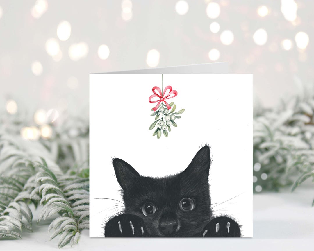 Christmas Kitten Under the Mistletoe Christmas Card -blank Cards ...