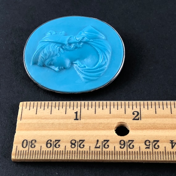 Rare Vintage Sterling Silver Blue Glass Paste Cameo G… - Gem