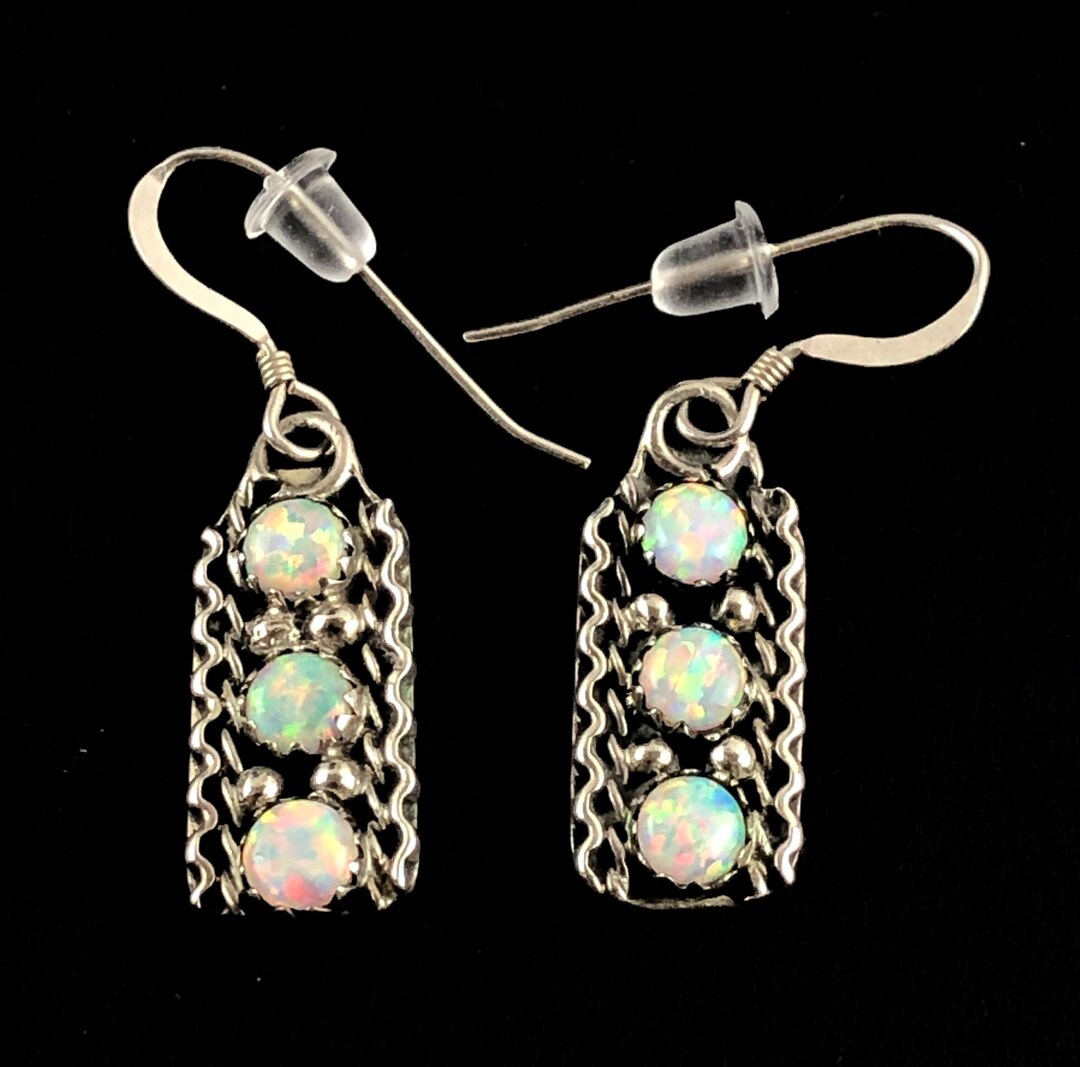 Southwestern Sterling Silver Opal Dangle Earrings: Oxidized Shadowbox Design - Etsy
