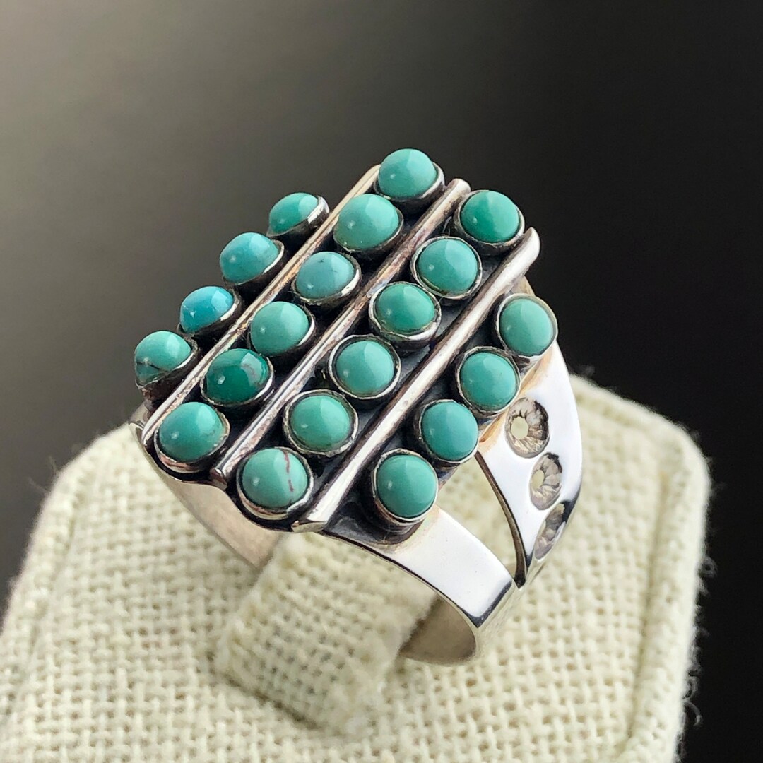 Vintage Jay King Desert Rose Trading Sterling Silver Turquoise Statement Cocktail Ring / Size 10 ...