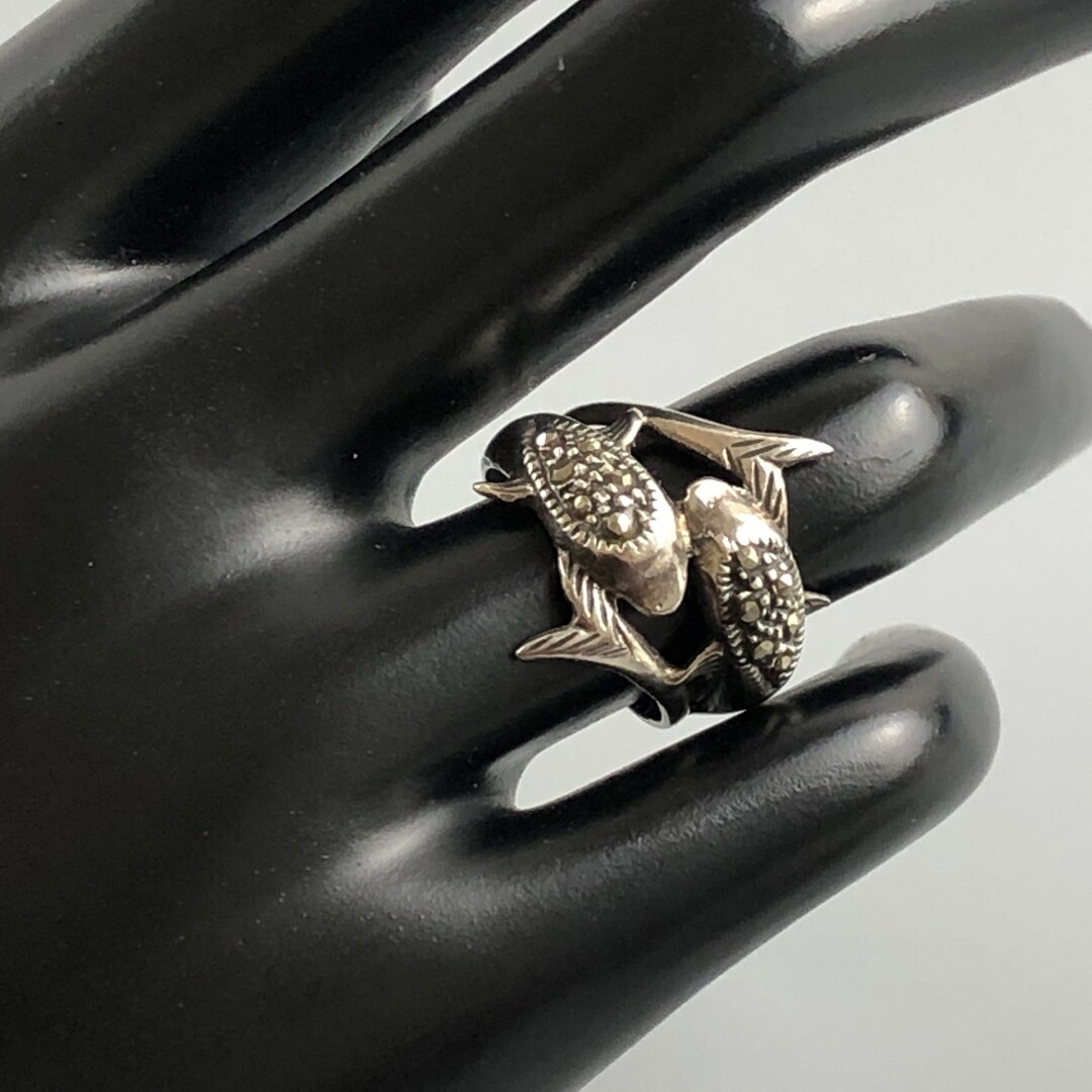 Sterling Silver 925 and Marcasite Dolphin Statement Pinkie Ring Size 5. ...