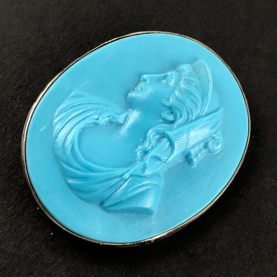 Rare Vintage Sterling Silver Blue Glass Paste Cameo G… - Gem