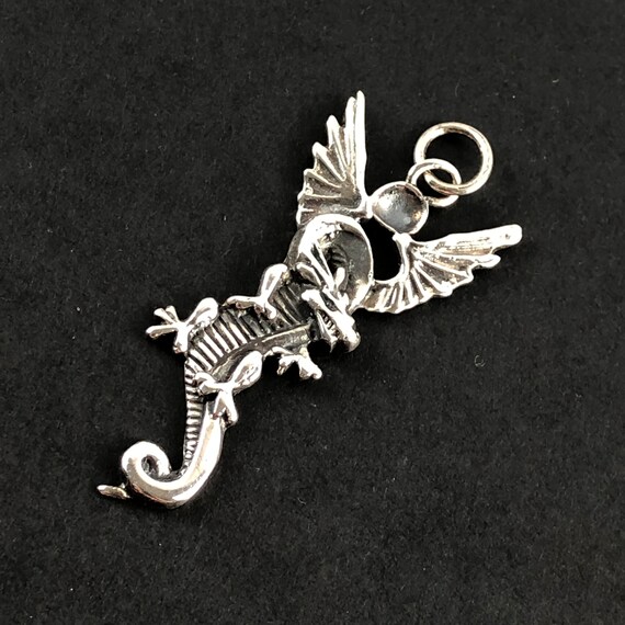Large Estate Sterling Silver Winged Dragon Pendant / … - Gem