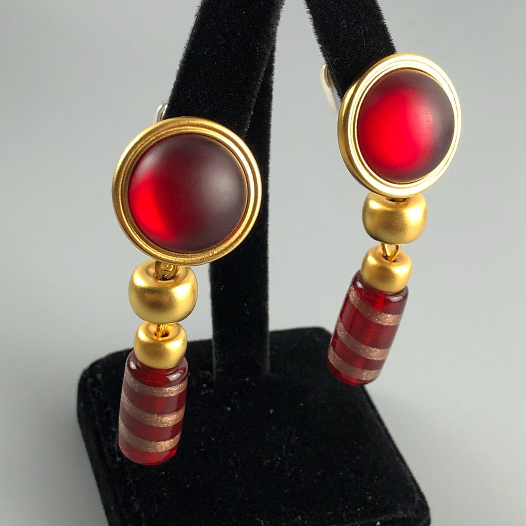 Rare Large Dina Panagopoulos Red Glass Cabochon and Art Glass With ...