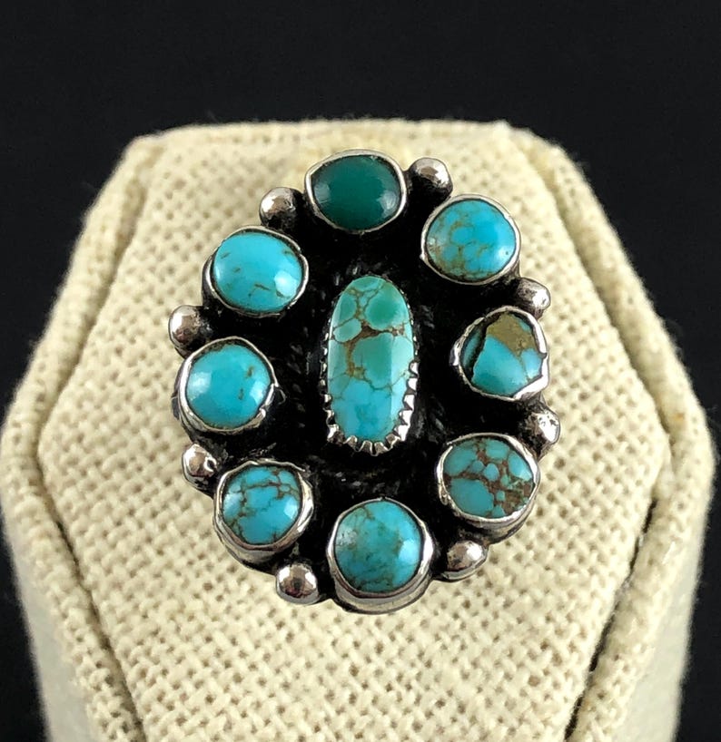 Southwestern Sterling Silver and Snake Eye Turquoise Cluster Shadowbox ...