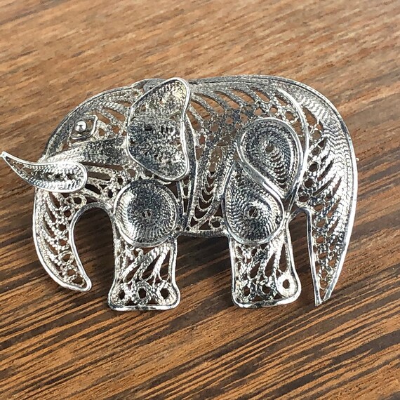 Sterling Silver Filigree Elephant Brooch Pin / 925 Si… - Gem