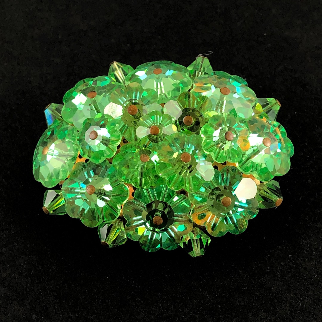 Vintage Lime Green Crystal Glass Margarita Rivoli Flowers Layered Oval ...