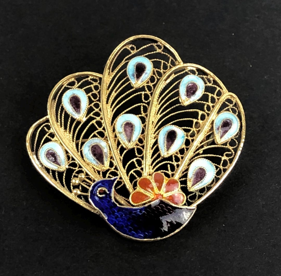 Art Nouveau S 925 Filigree Sterling Silver Gold Vermeil (guild) Enamel ...