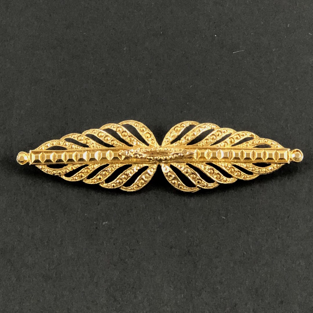 Vintage Art Deco Style Gold Tone Filigree Feather Brooch - Etsy