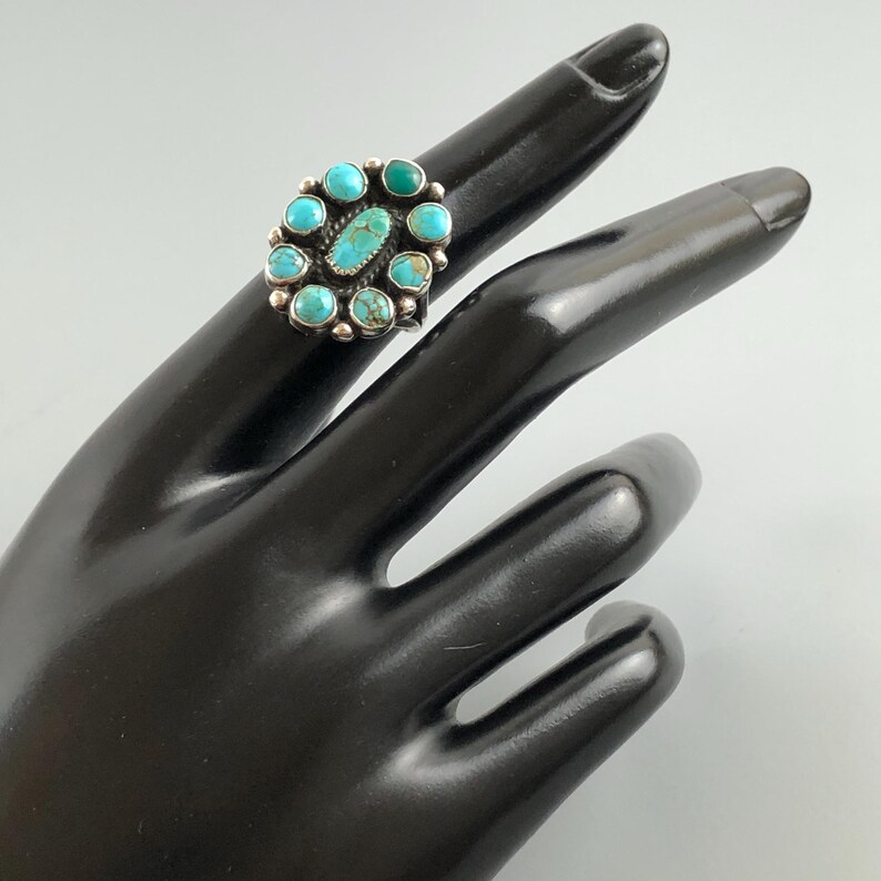 Southwestern Sterling Silver and Snake Eye Turquoise Cluster Shadowbox ...