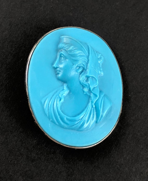 Rare Vintage Blue Glass Paste Cameo Goddess Sterling … - Gem