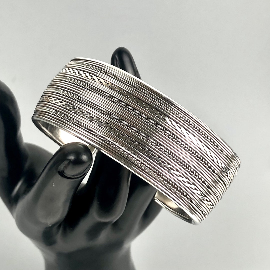 Dome Shaped Braided Rope Design Sterling Silver 925 Cuff Bracelet ...
