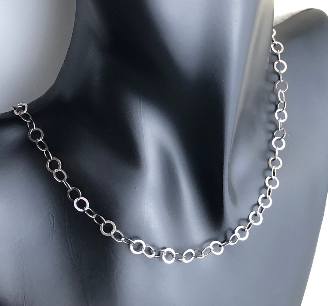 Vintage Sterling Silver Large Flat Round Links Cable Chain / 18” Long ...