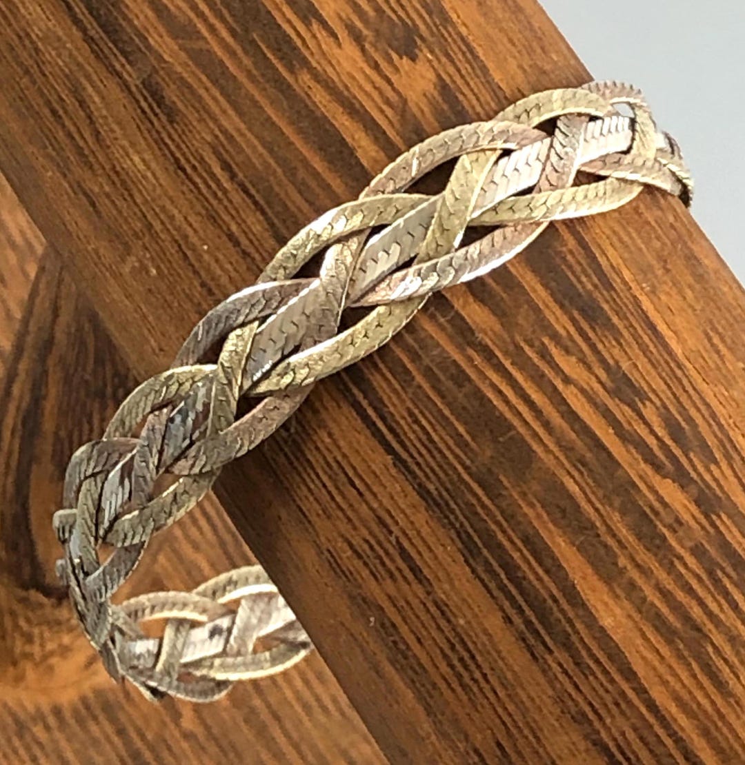 MILOR Sterling Silver With Gold and Rose Vermeil Braided Herringbone ...