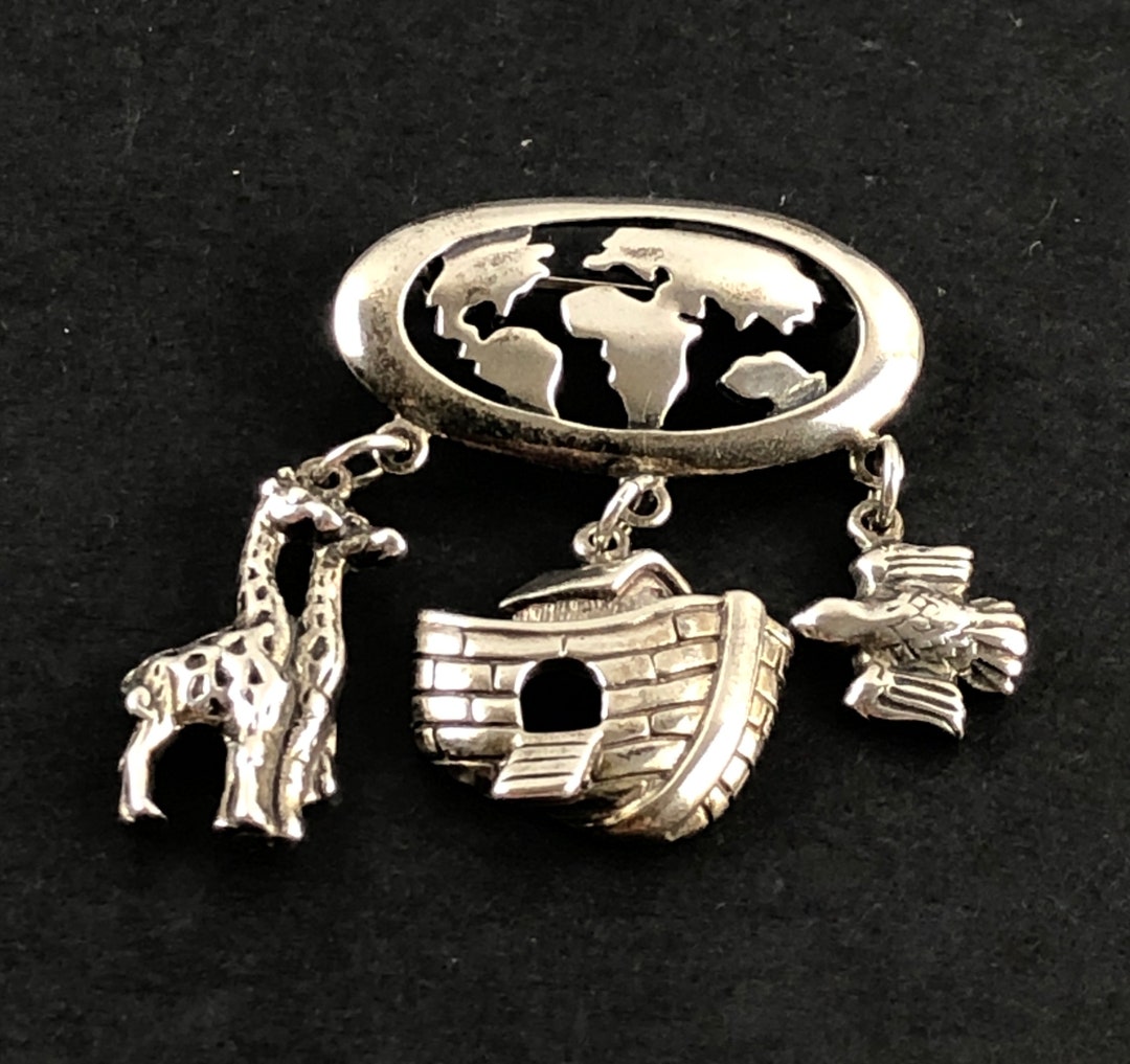 Southwestern Sterling Silver Brooch: World Map, Noah's Ark, Thunderbird ...
