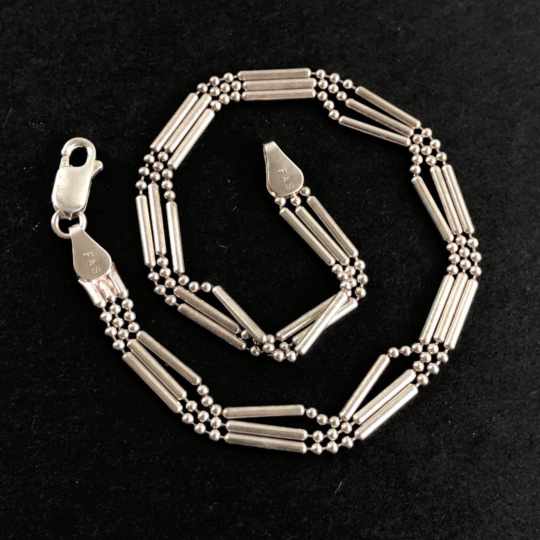 Sterling Silver Dots and Dashes, Bar and Ball Three Strand Chain Anklet ...