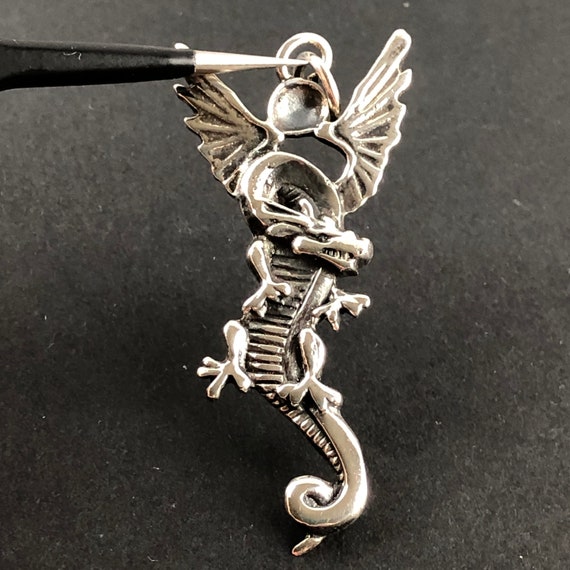 Large Estate Sterling Silver Winged Dragon Pendant / … - Gem
