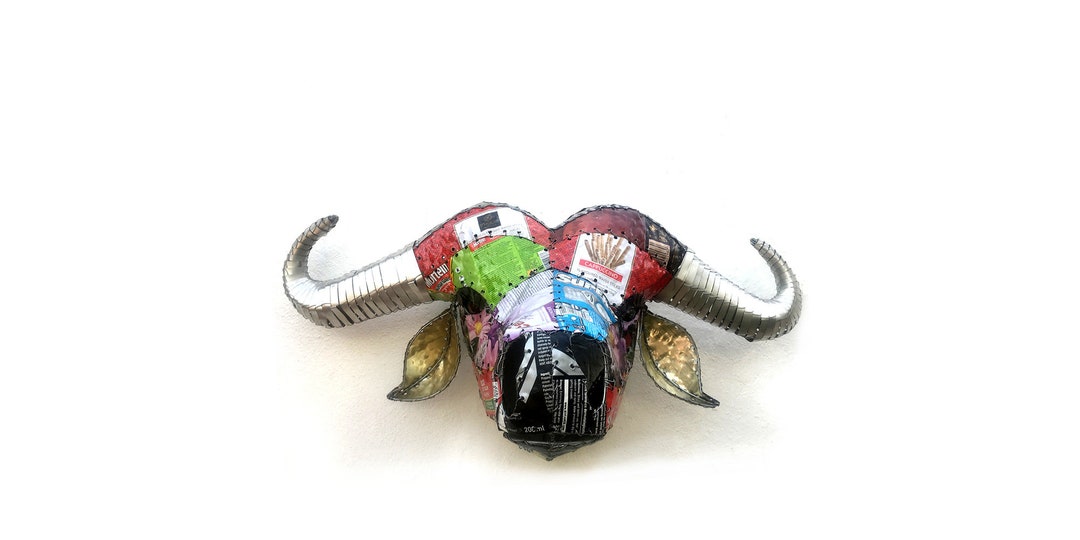African Recycle Art, Buffalo Head, Animal Trophy, Wall Hanging, Unique ...