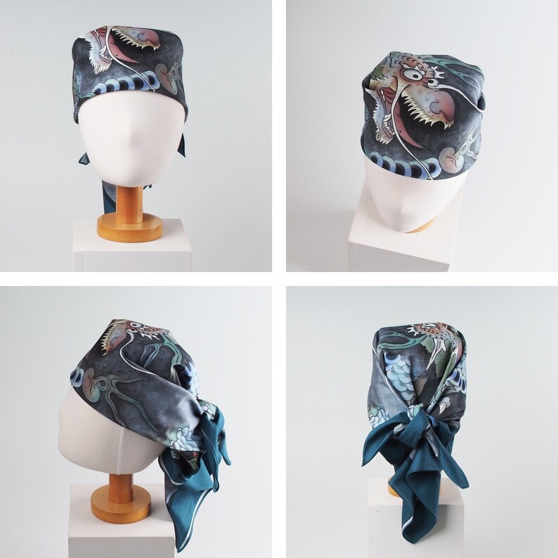 Blue Dragon Luxury Bandana Biker Durag Tattoo Headwrap KPOP Hanbok Evil ...