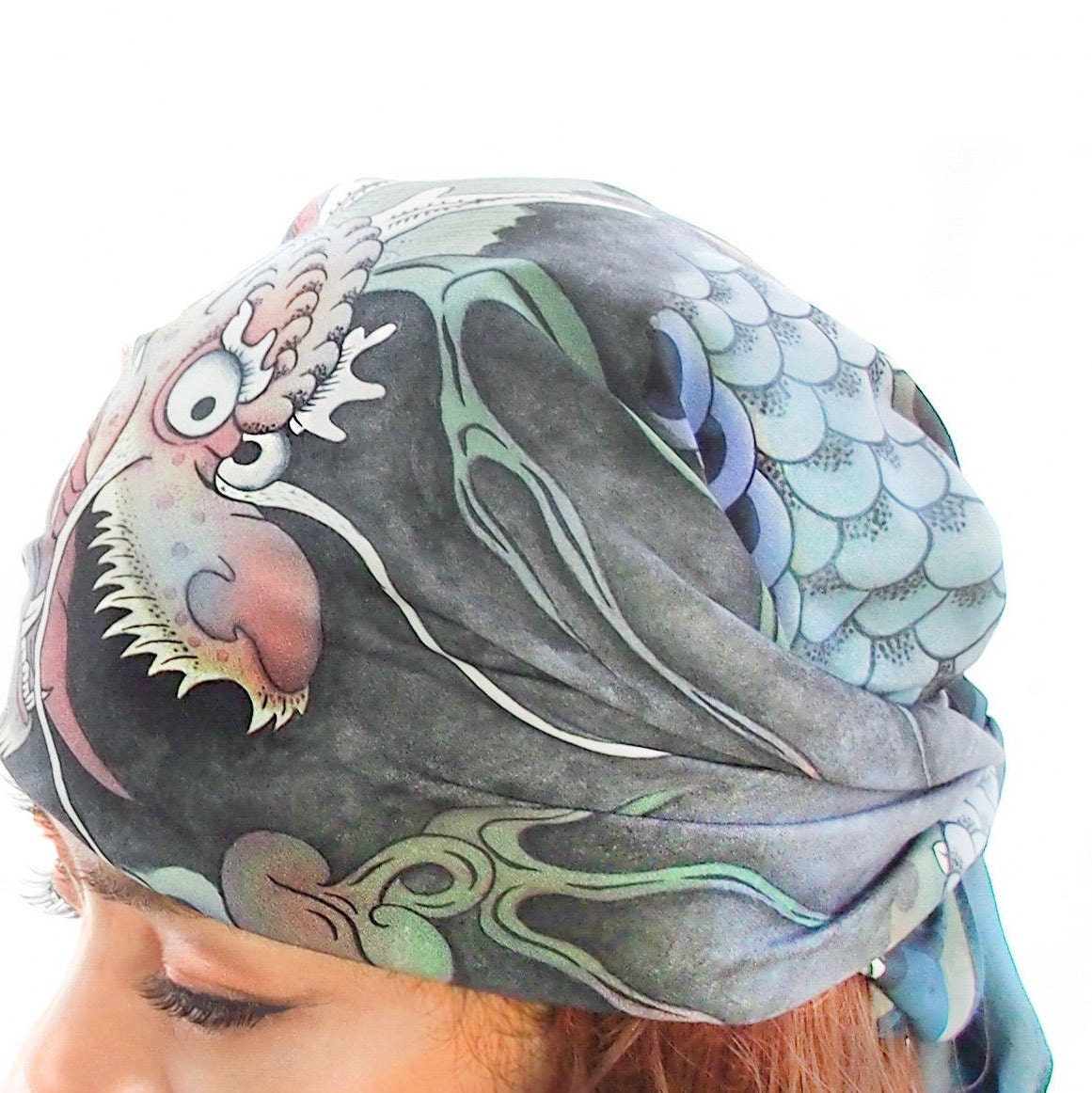 Blue Dragon Luxury Bandana Biker Durag Tattoo Headwrap KPOP Hanbok Evil ...