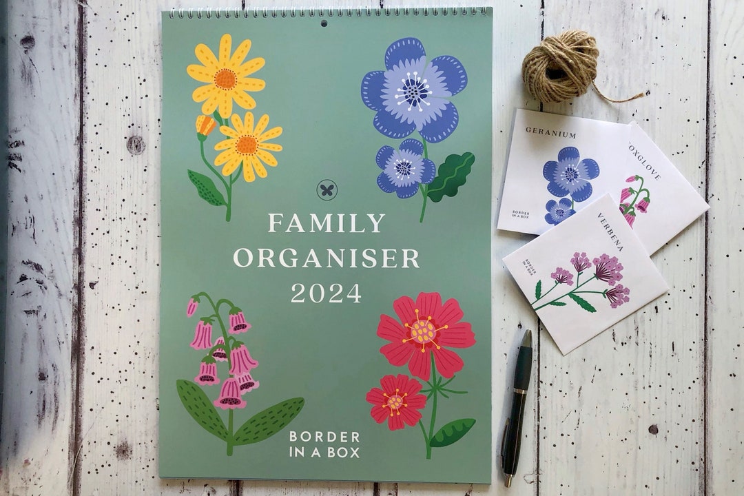 Family Organiser 2024, Flower Illustrations, A3 Wiro Bound, Month-to-a ...