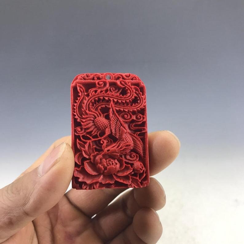 Chinese Antique Cinnabar Pendant Hand-carved Phoenix Pendant. - Etsy