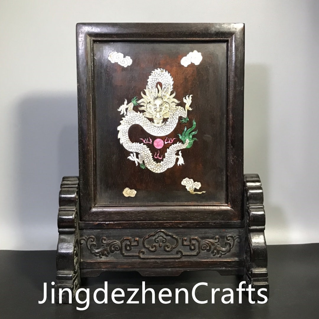 The Ancient Chinese Handmade Sandalwood Inlaid Shell Dragon - Etsy