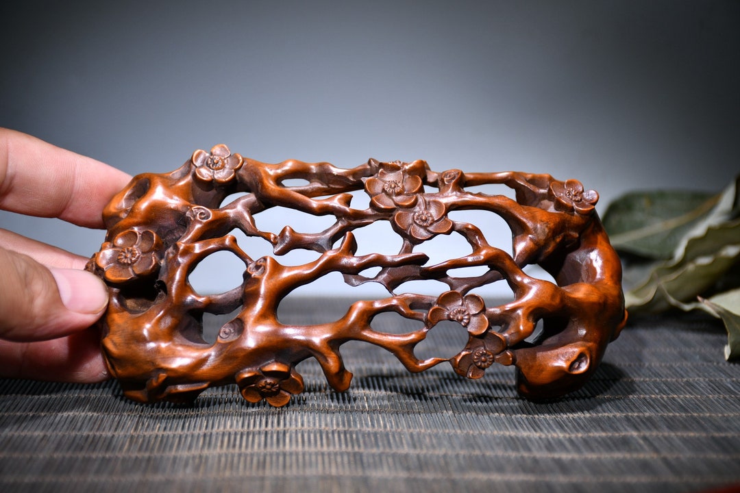 Chinese Antique Pure Hand-carved Boxwood Plum Blossom Pen Holder ...