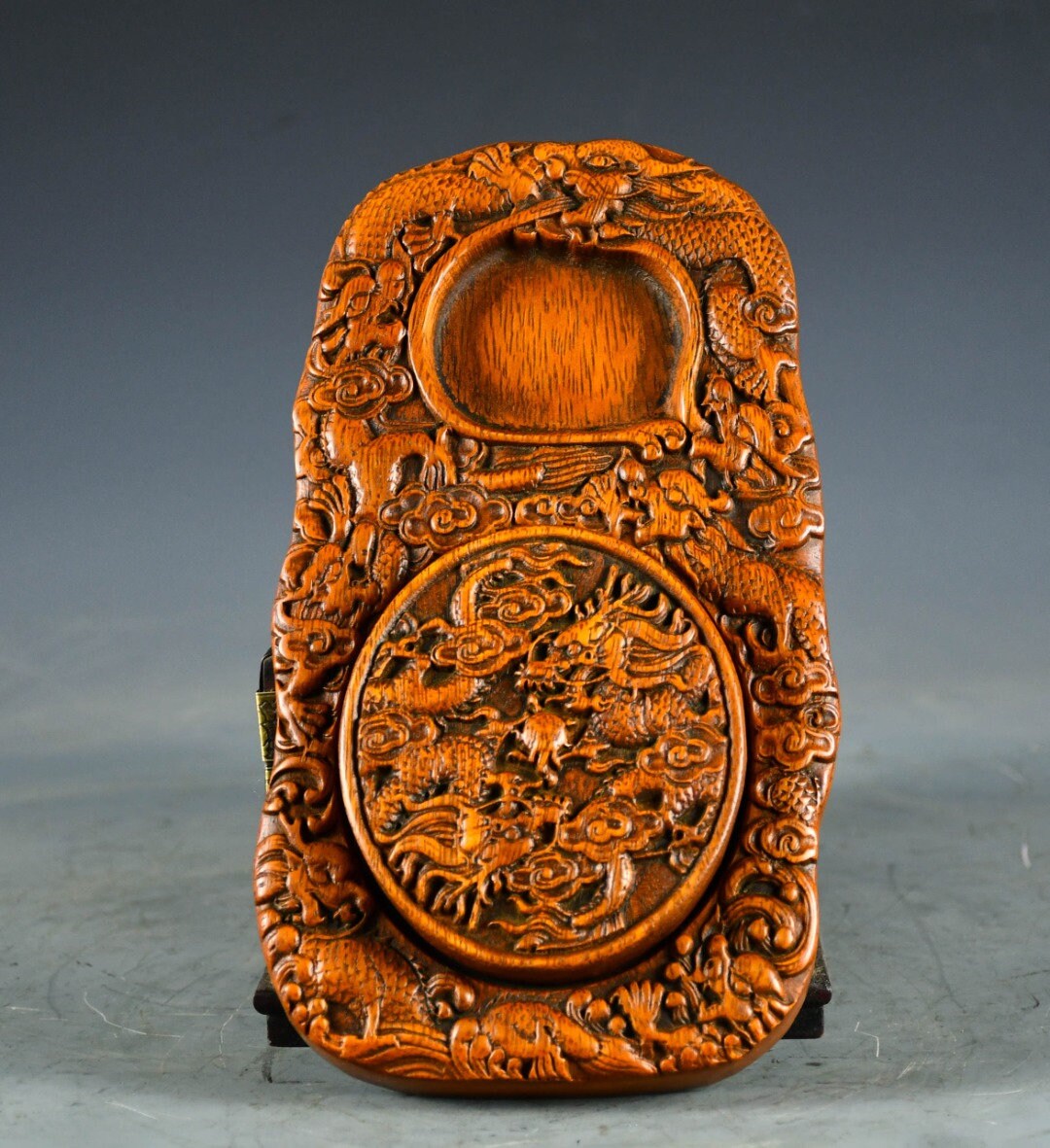 Chinese Antique Pure Hand-carved Rosewood Kowloon Inkstone Fine Carving ...