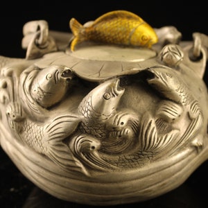 Chinese Antique Hand-carved Pure Copper Gilt Carp Teapot With - Etsy