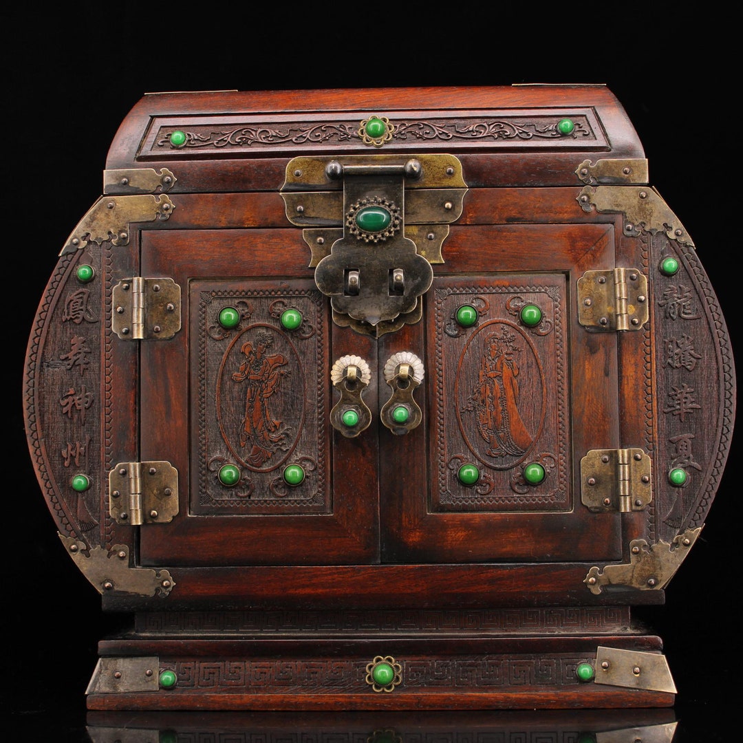 Chinese Antique Box Collection Handmade Wood Inlaid Gem Box Jewelry Box ...