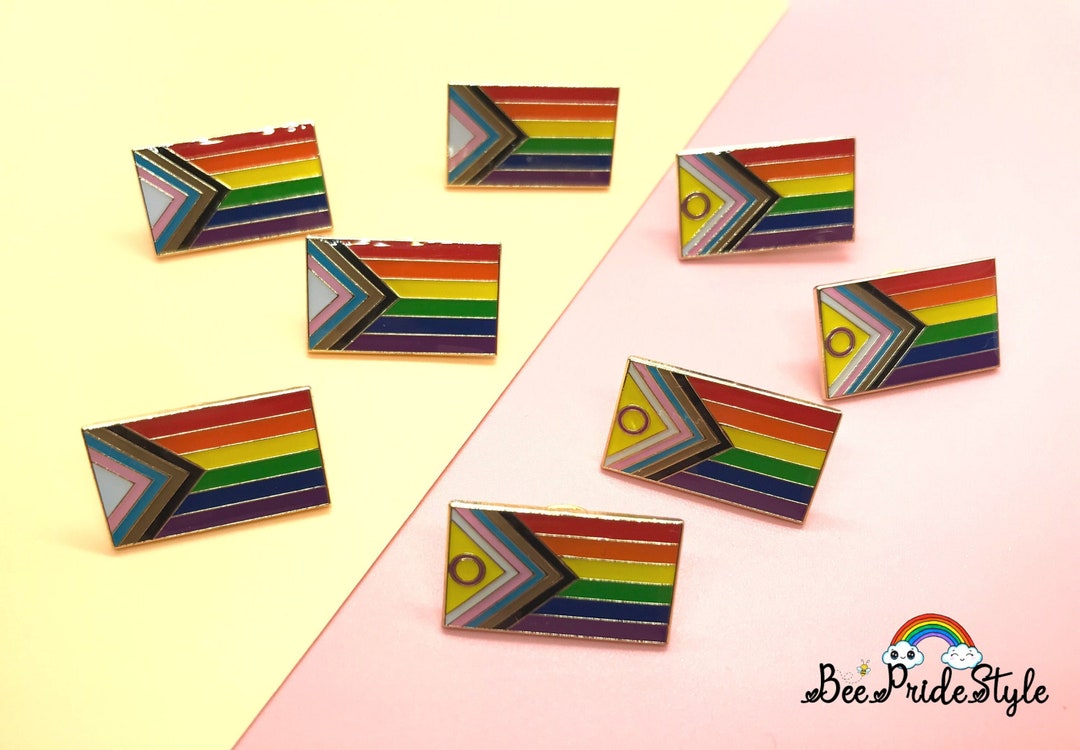 Progress Pride Flag Pin Rainbow, Inclusive Intersex Transgender Pin ...